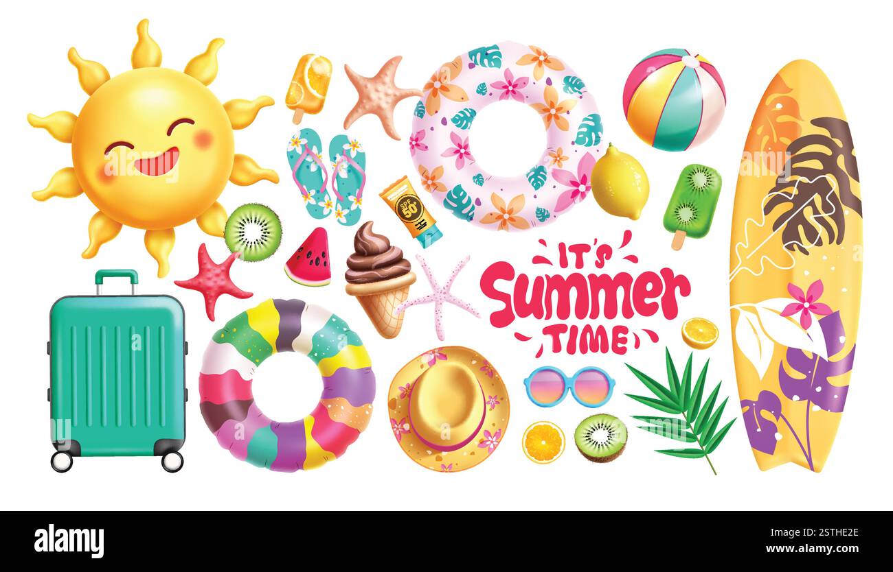 Summer elements clipart set. Summer time tropical elements clip art ...