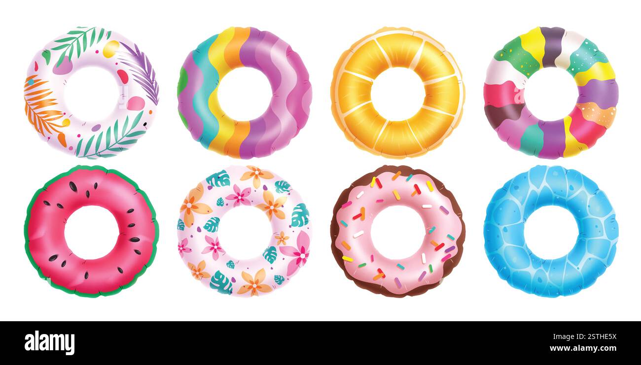 Summer inflatable swim ring clipart set. Colorful floaters elements ...