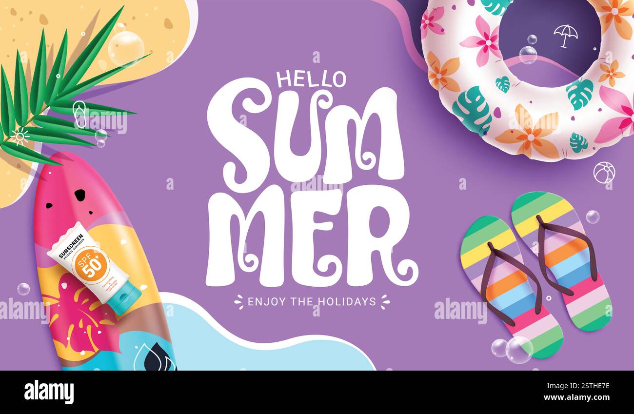 Hello summer background clipart banner design. Summer greeting text in ...