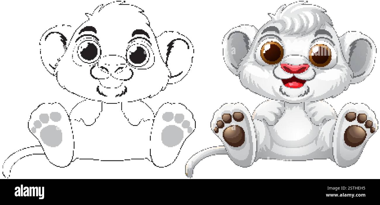 Cute baby lions sitting with playful expressions Stock Vector Image ...