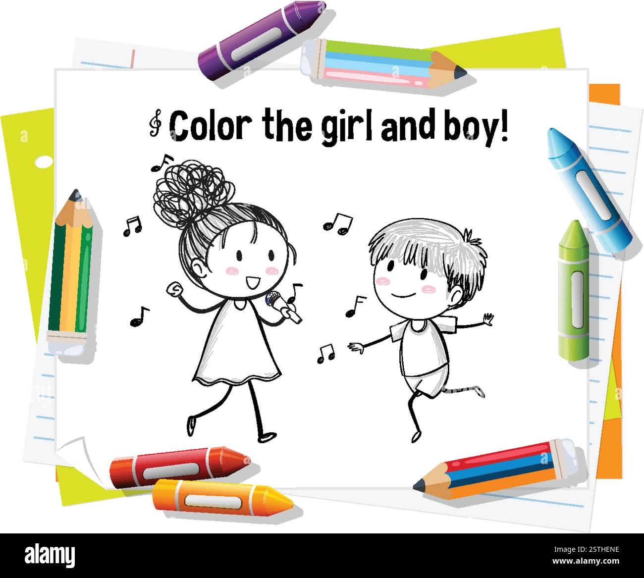 Illustration of kids with musical notes and pencils Stock Vector Image ...