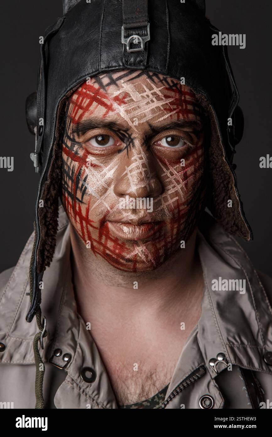 Creative and Funny Military Style Camouflage on Tankman Face Stock ...