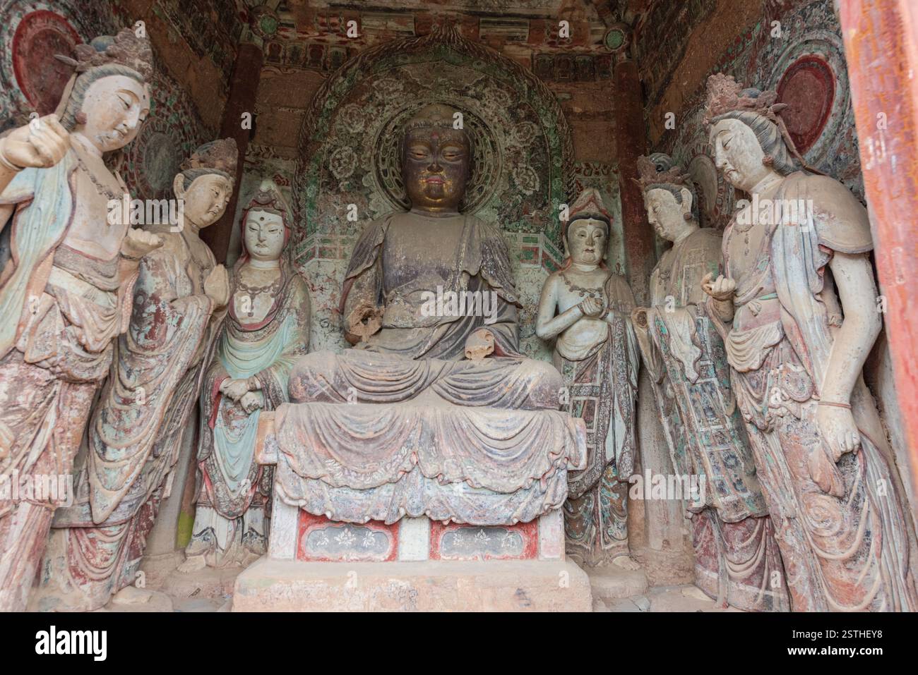 Statue at Maijishan Grottoes, Tianshui, Gansu Province, China Stock ...