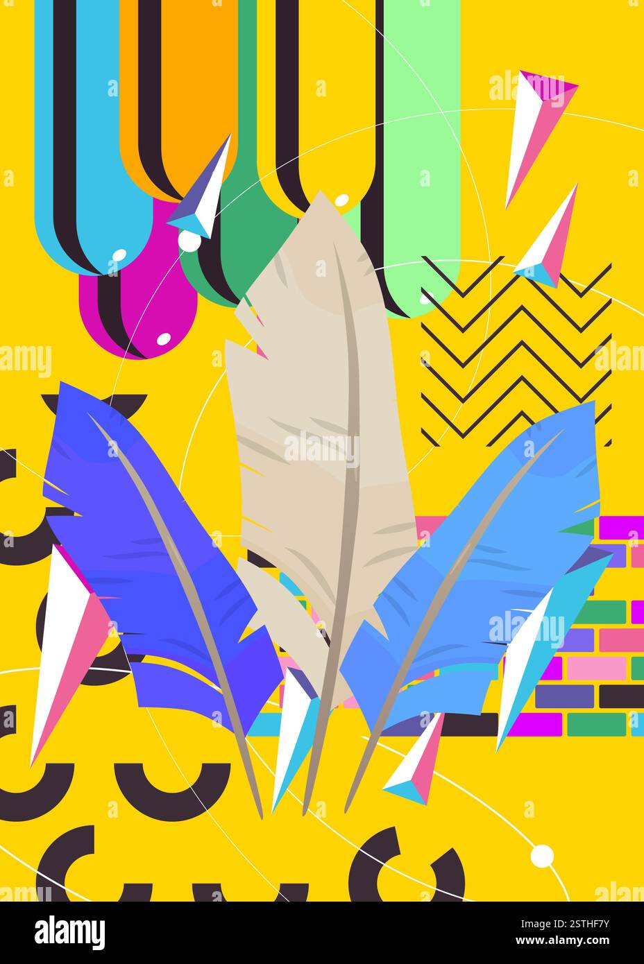 Feather geometrical graphic retro theme background. Minimal geometric ...