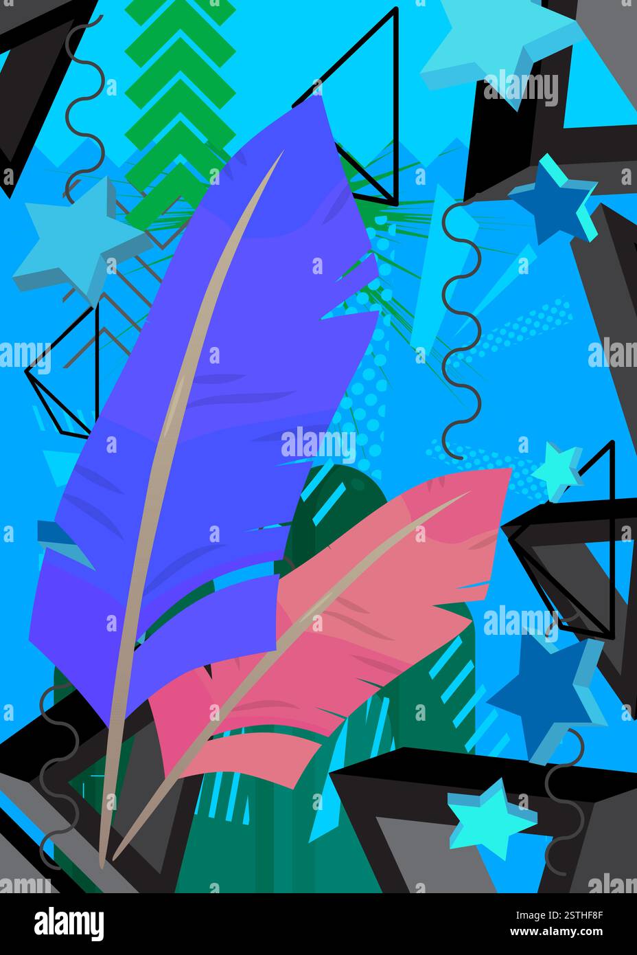 Feather geometrical graphic retro theme background. Minimal geometric ...