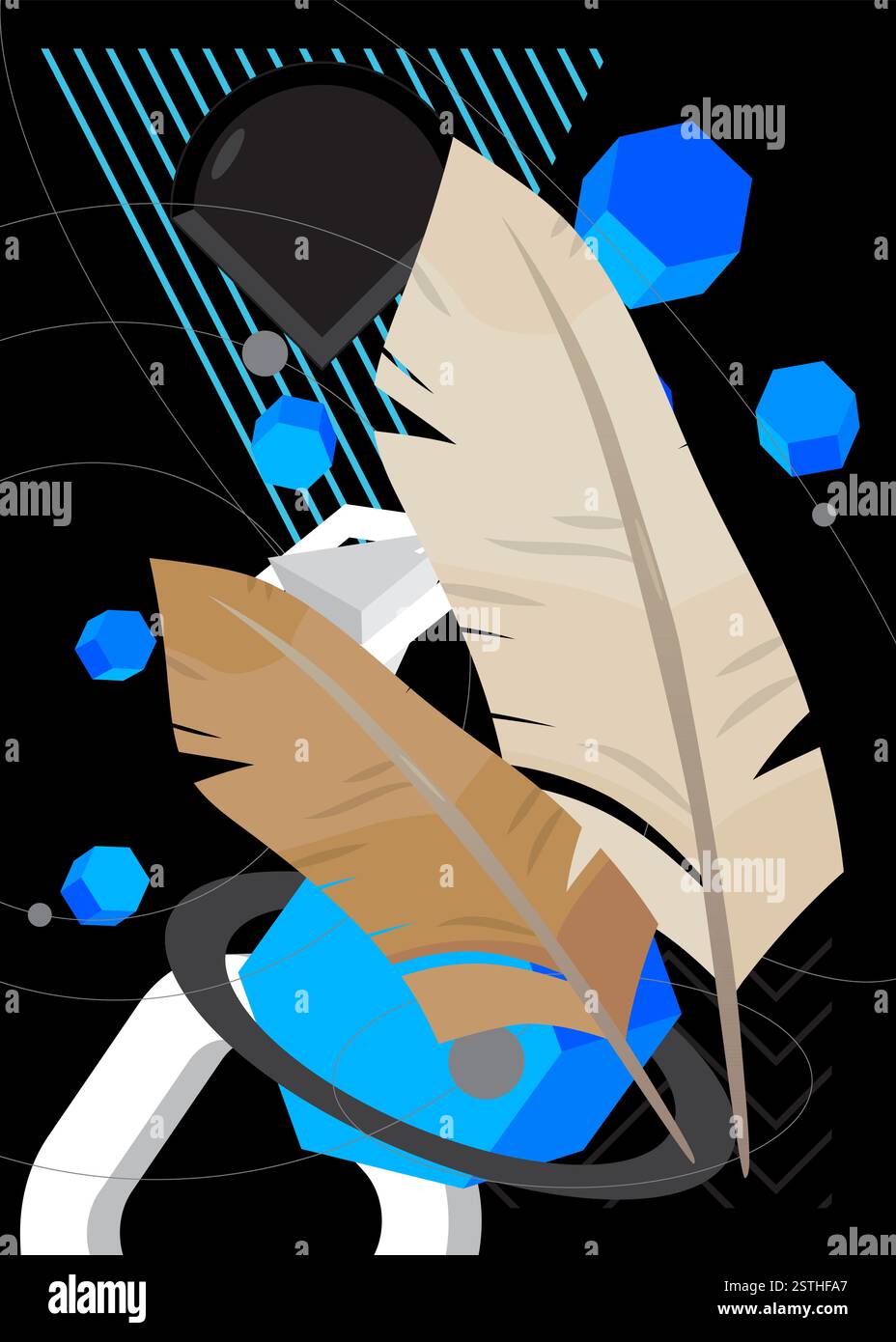 Feather geometrical graphic retro theme background. Minimal geometric ...