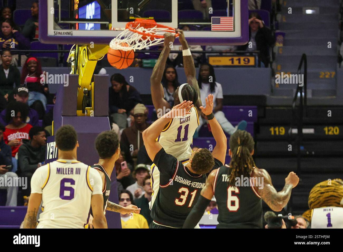 LSU Tigers forward Corey Chest (11) throws down a dunk against South ...