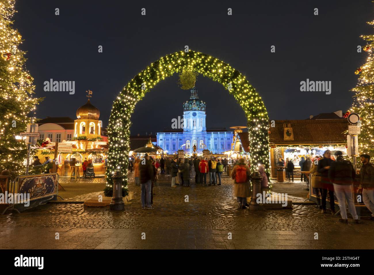 Entrance to the Christmas market at Charlottenburg Palace, Illuminated ...