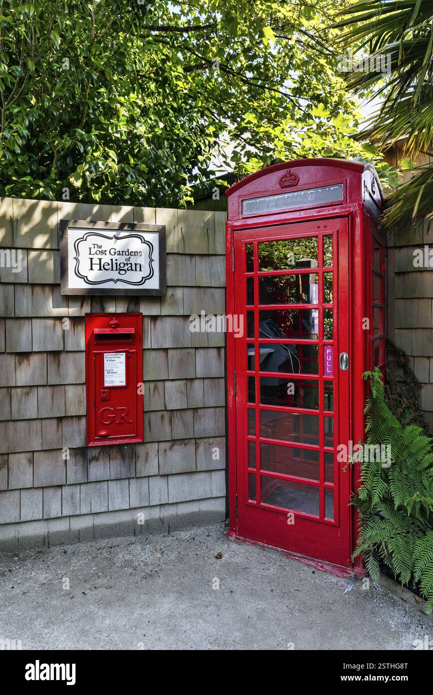 Traditional red telephone box, letterbox, sign with inscription, Lost ...