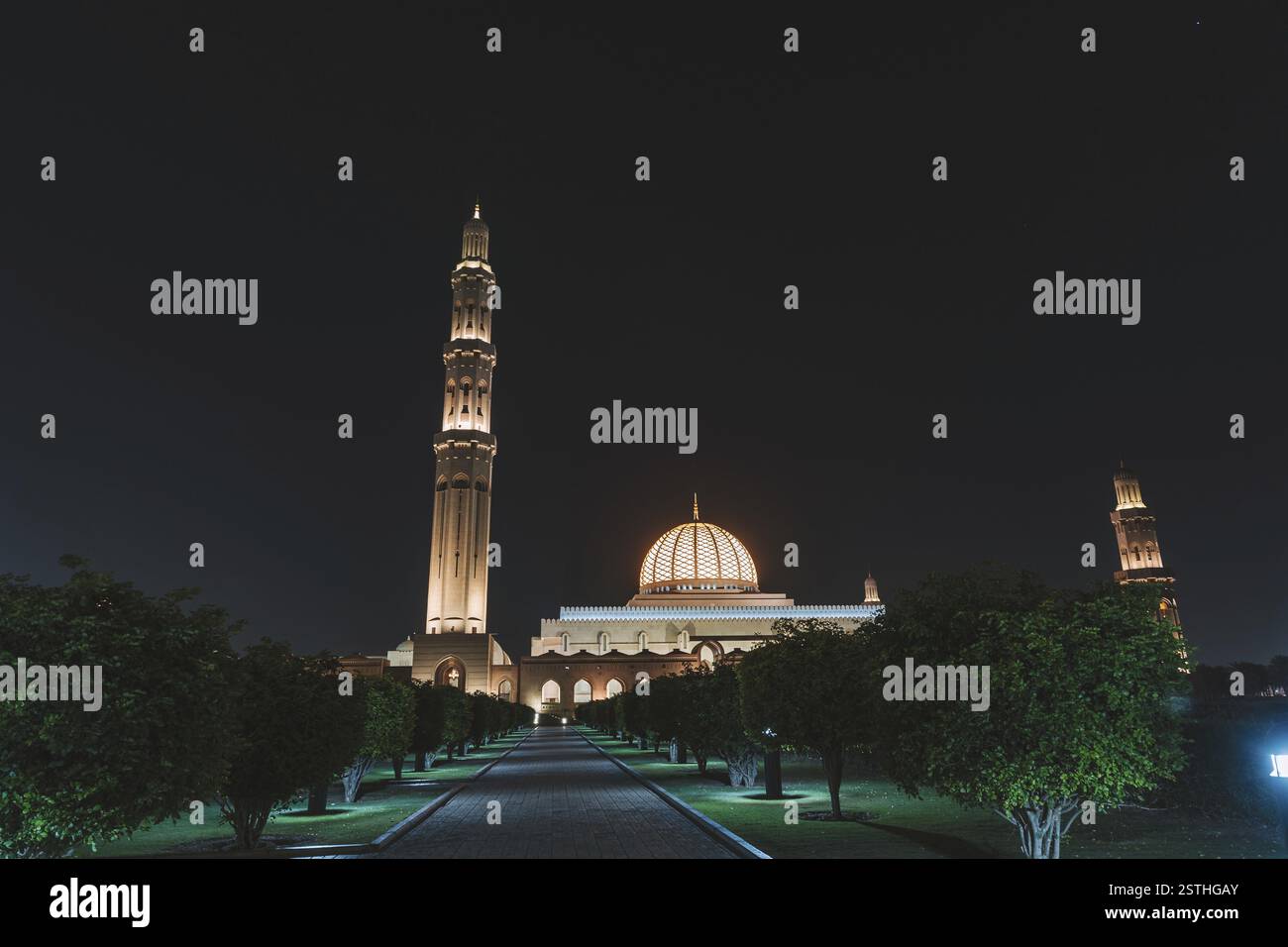 Sultan Qabus Grand Mosque, illuminated at night, Oman, Asia Stock Photo ...