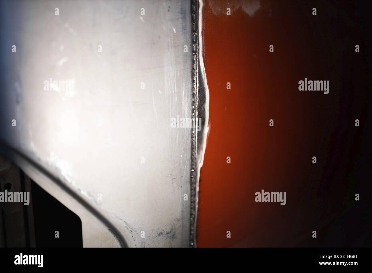 Close-up of a damaged metal edge on a van body with paint peeling Stock ...