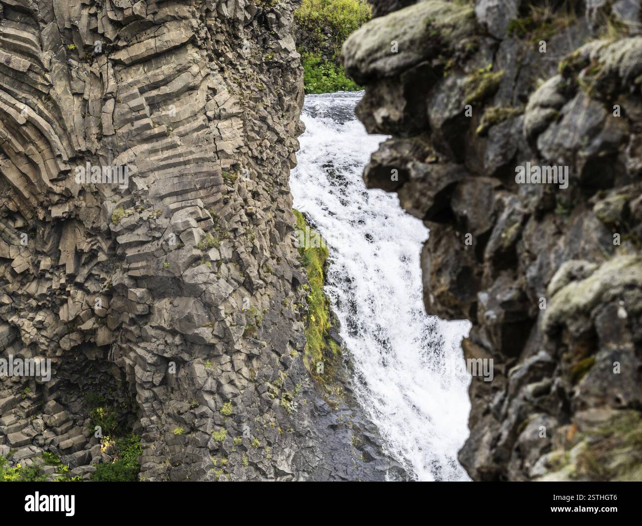 Rock formation with lava columns at Hjalparfoss, southern highlands ...
