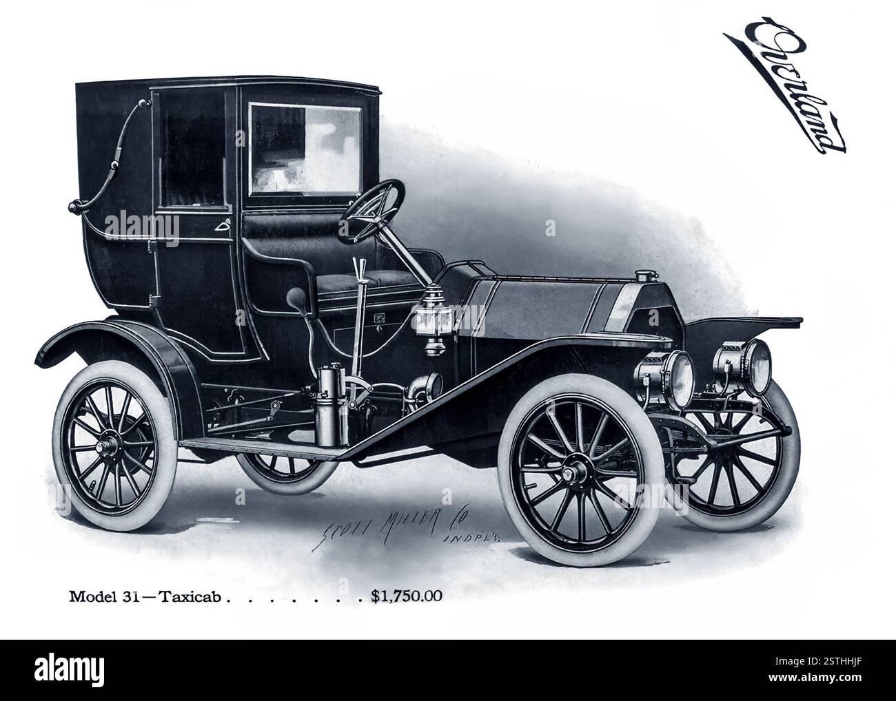 Restored reproduction of an illustration of an early taxicab, the ...