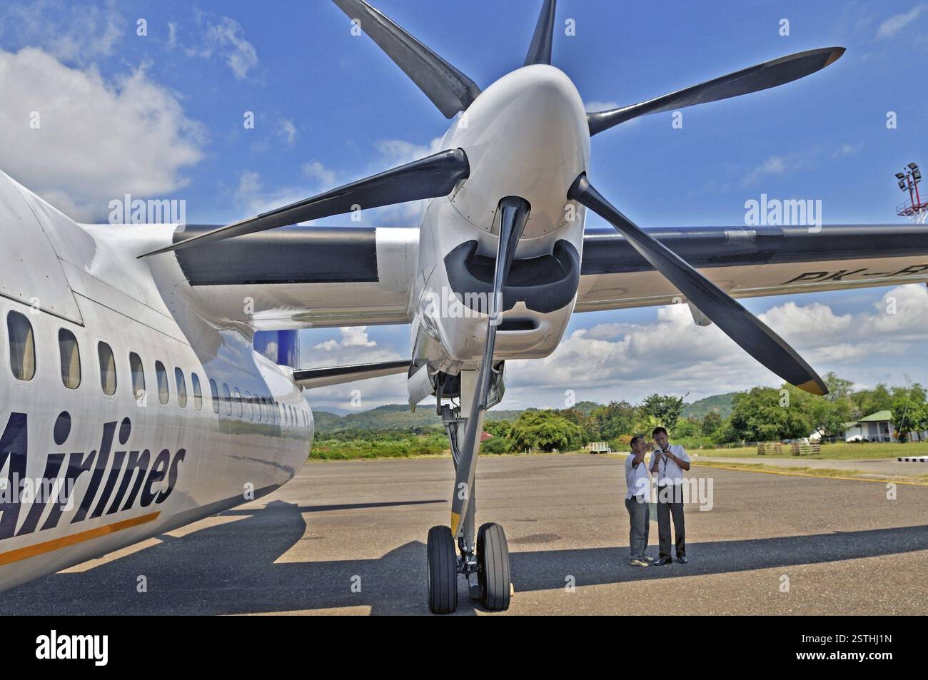 Propeller aircraft, Jet-Prop Fokker 50, former Riau Airlines, at the ...