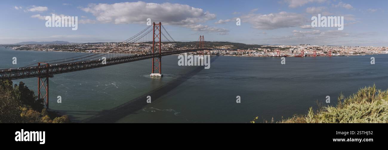 Panoramic picture, 25 April Bridge, suspension bridge, Lisbon Stock ...