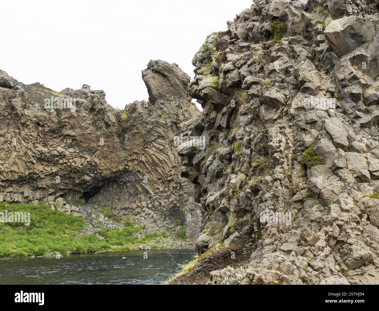 Rock formation with lava columns at Hjalparfoss, southern highlands ...