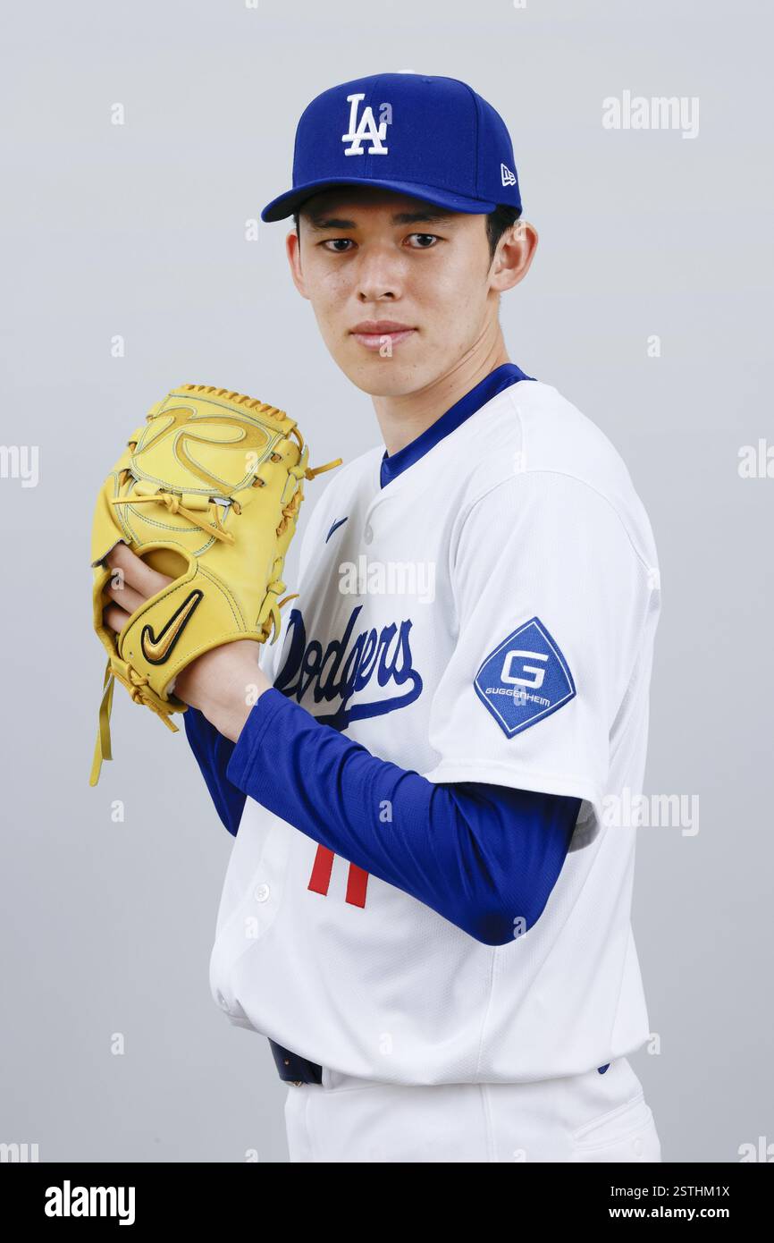 Los Angeles Dodgers rookie pitcher Roki Sasaki poses for a media photo ...