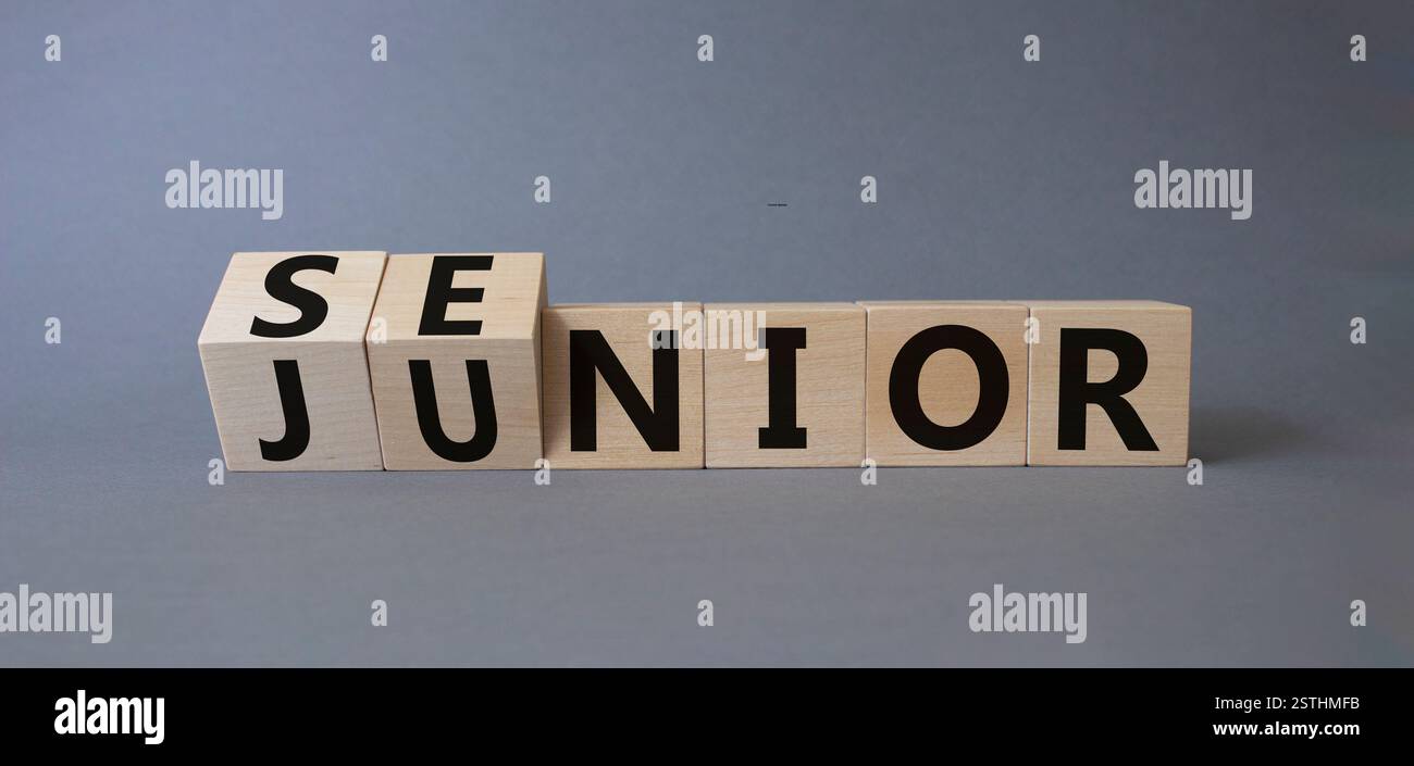 Senior and Junior symbol. Turned wooden cubes with words Senior and ...