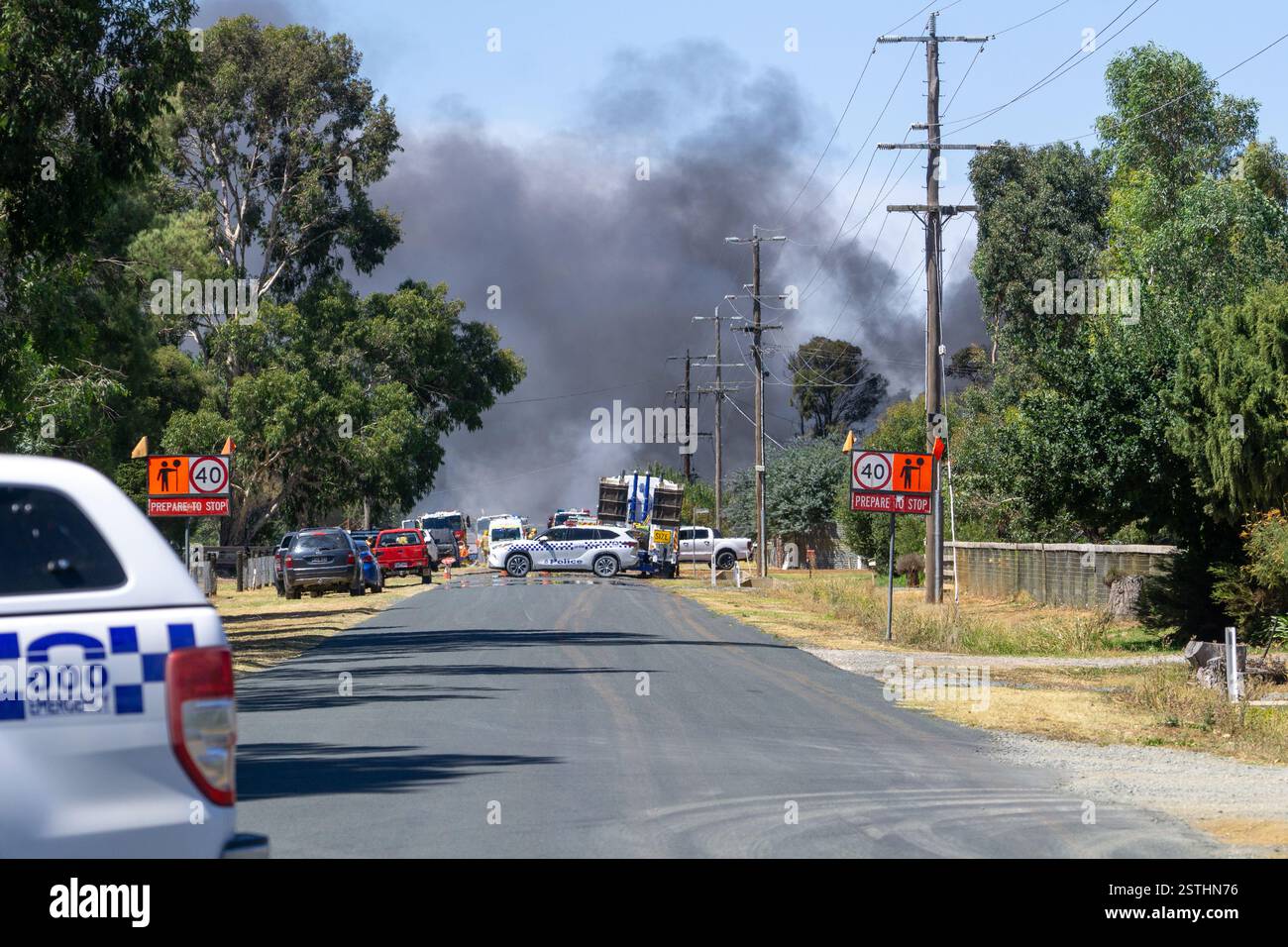 Kyabram, Victoria, Australia, 19th Feb 2025, A large fire with thick ...