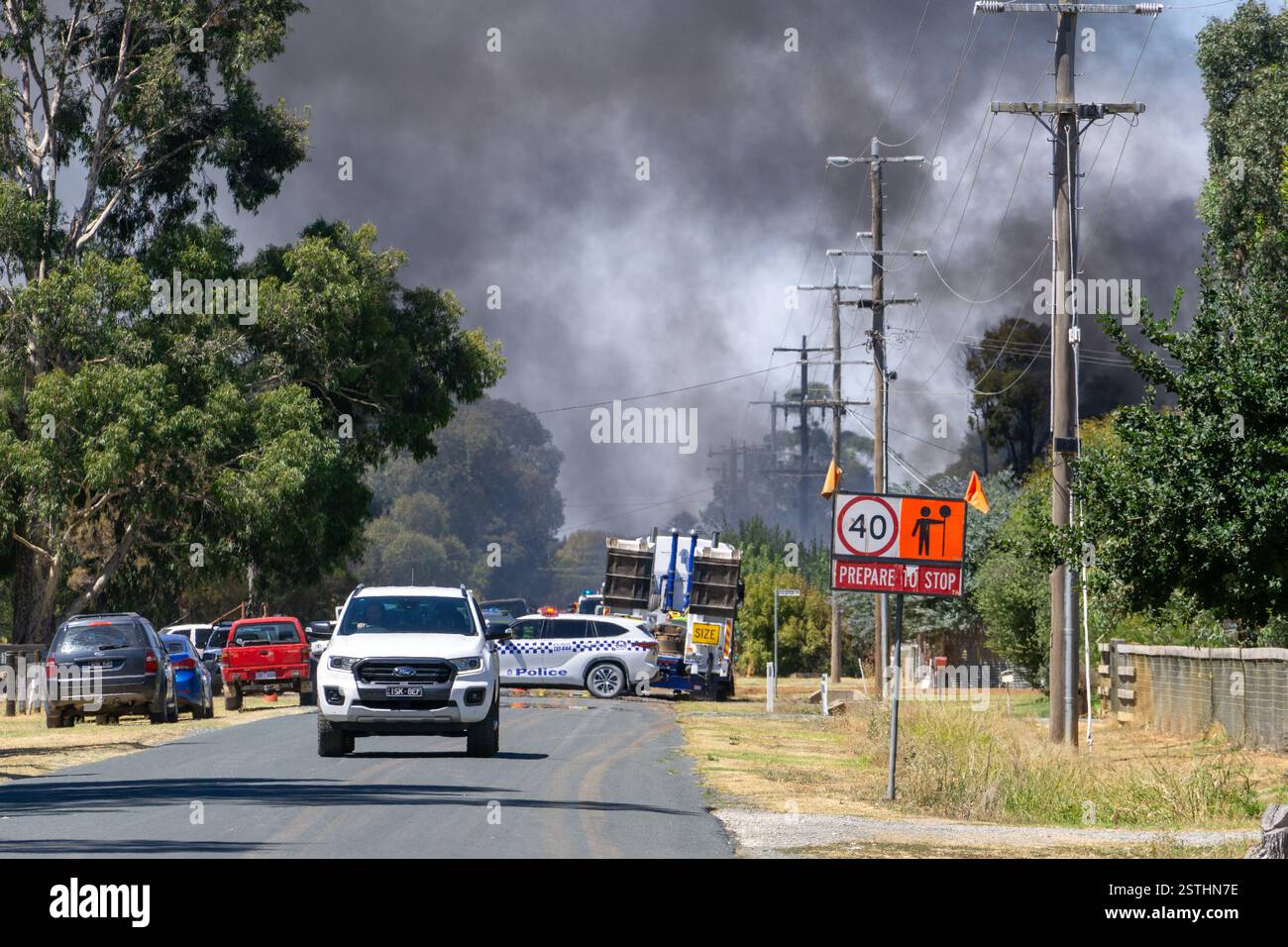 Kyabram, Victoria, Australia, 19th Feb 2025, A large fire with thick ...