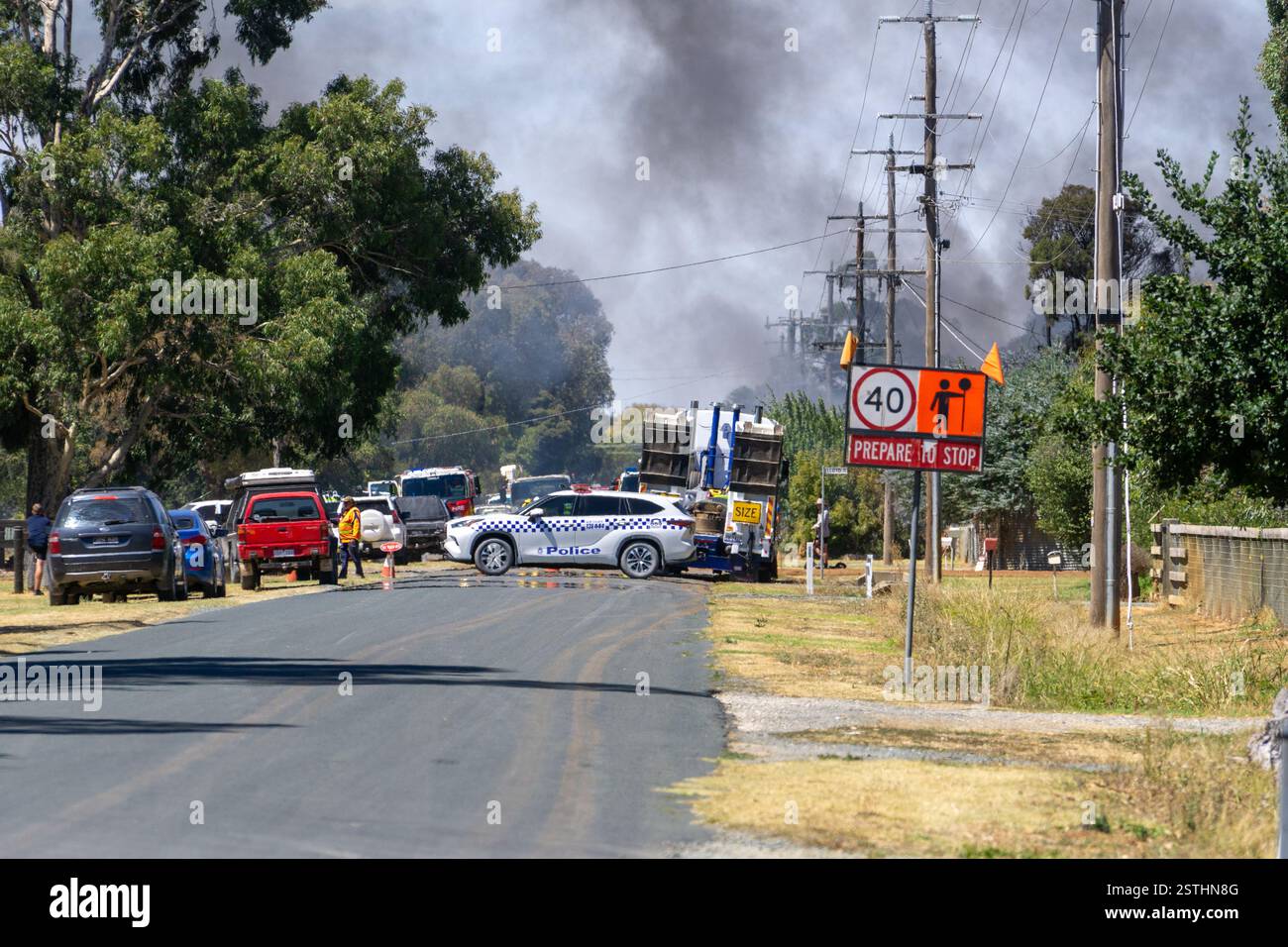 Kyabram, Victoria, Australia, 19th Feb 2025, A large fire with thick ...