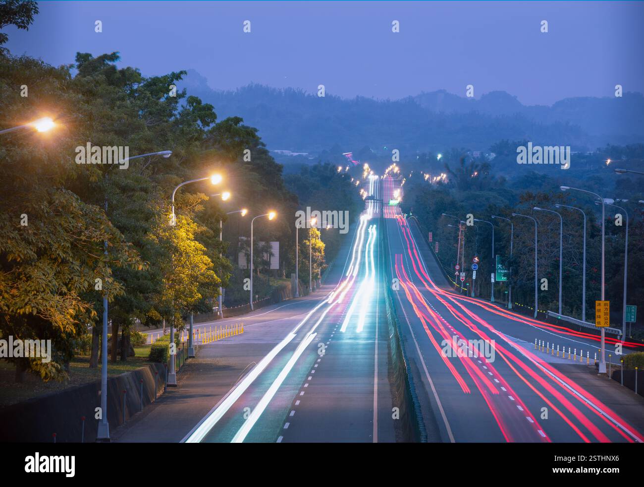The first light of dawn illuminates Highway 84 in Yujing, Tainan ...