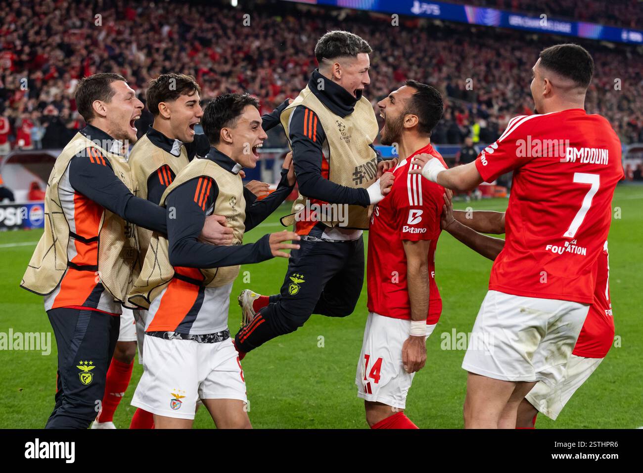 Lisbon, Portugal. 18th Feb, 2025. SL Benfica players seen celebrating a ...