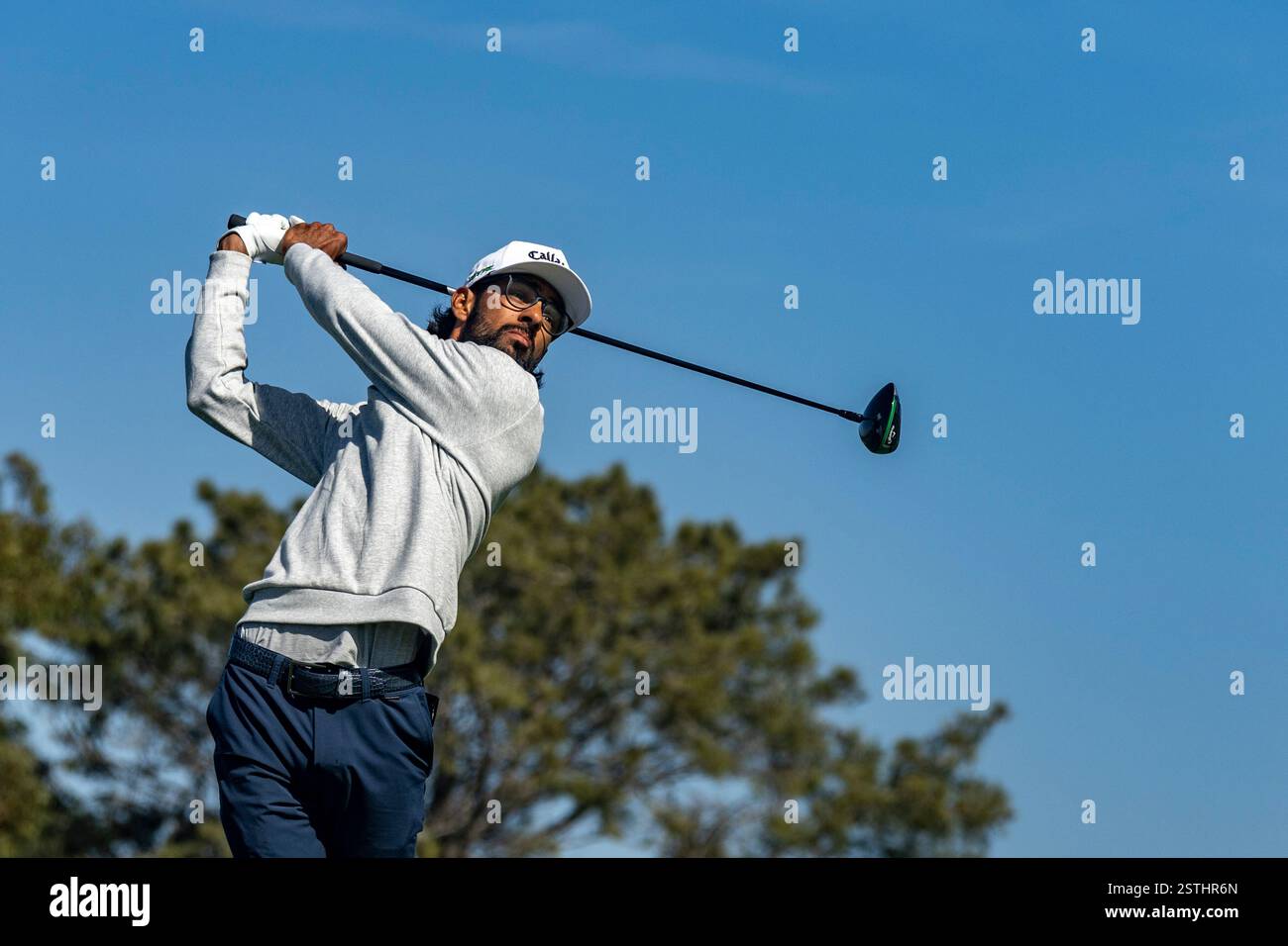 LA JOLLA, CA - FEBRUARY 15: Akshay Bhatia hits a drive from the second tee during the third ...