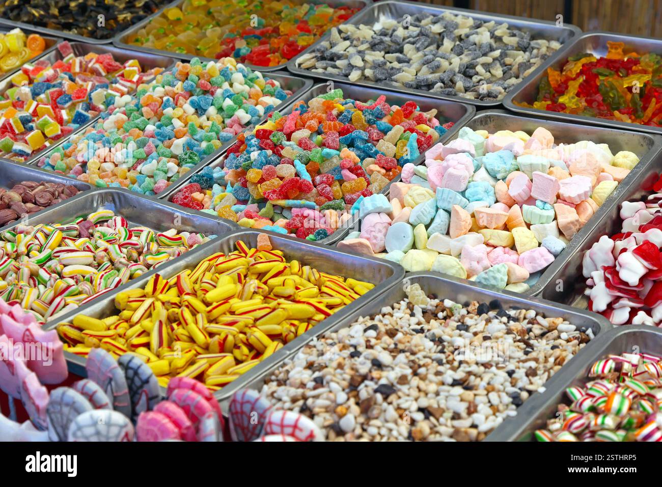 Collection of colorful gummy candies at market Stock Photo - Alamy