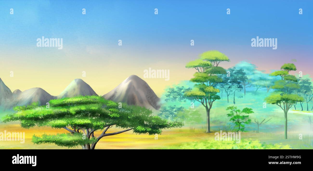 Landscape with Acacia Tree in Mountains Stock Photo - Alamy