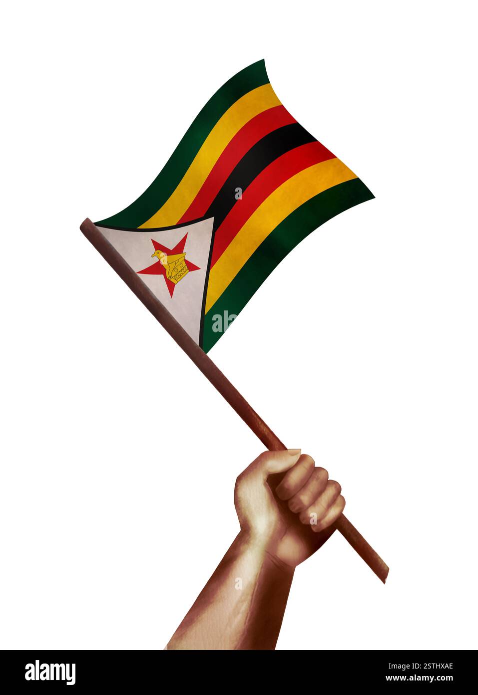 Hand waving Zimbabwe flag.Zimbabwe national flag with vintage effect ...