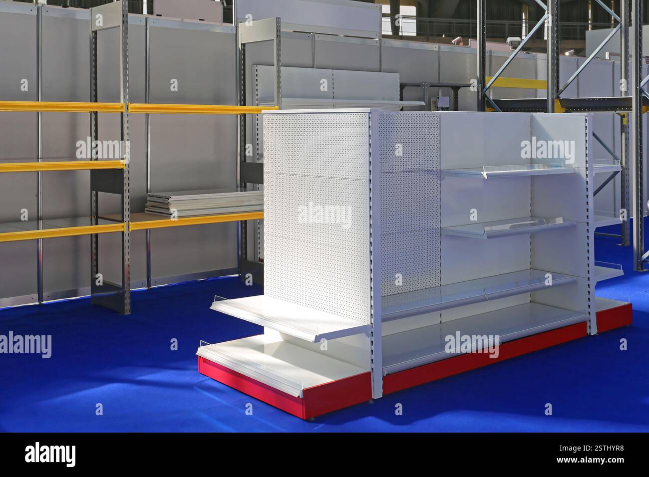 Empty shelves and aisles in supermarket grocery shop hi-res stock ...