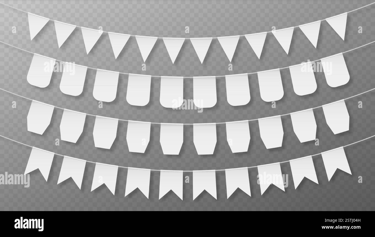 Paper garland set with white triangular, rectangular and pennant flags ...