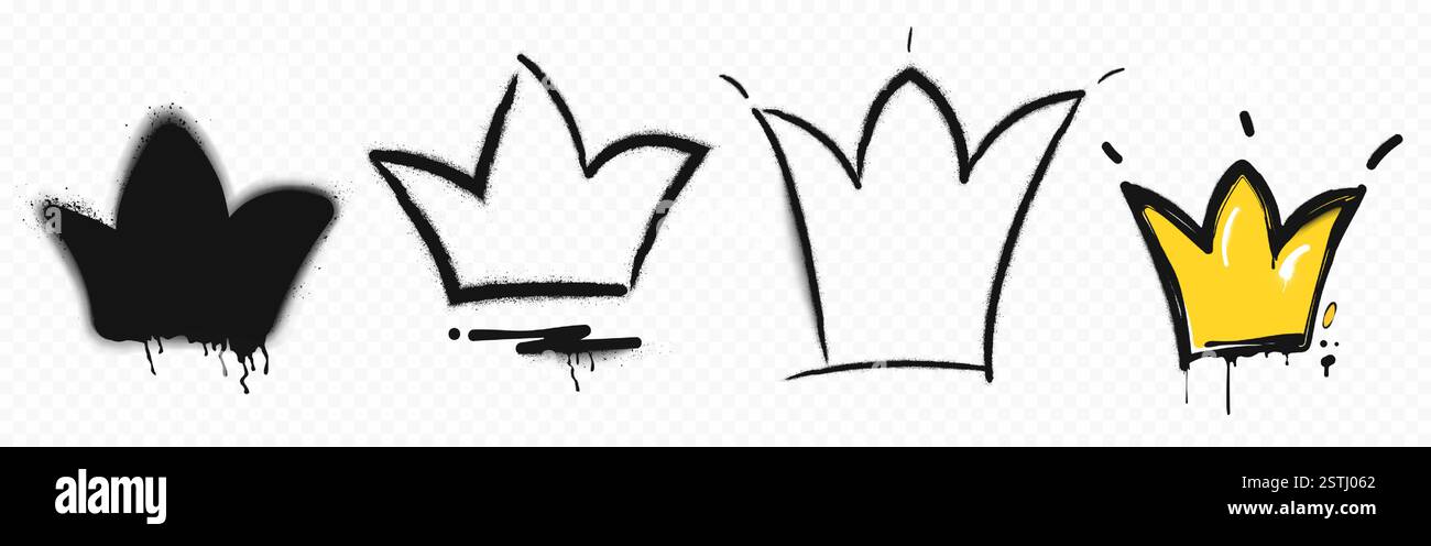 Graffiti sketch crown collection in black, yellow and white with ...