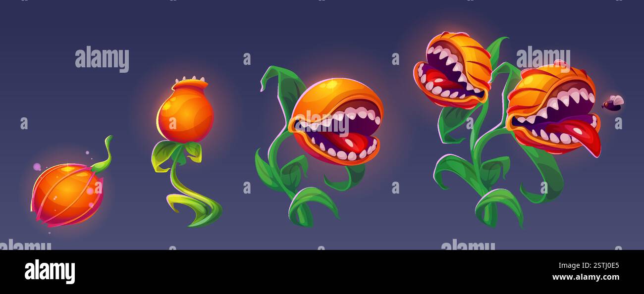 Growth stages of carnivorous monster plant - glowing orange bud ...