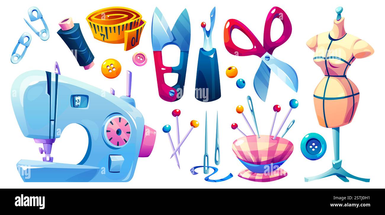 Tailor equipment set isolated on white background. Vector cartoon ...