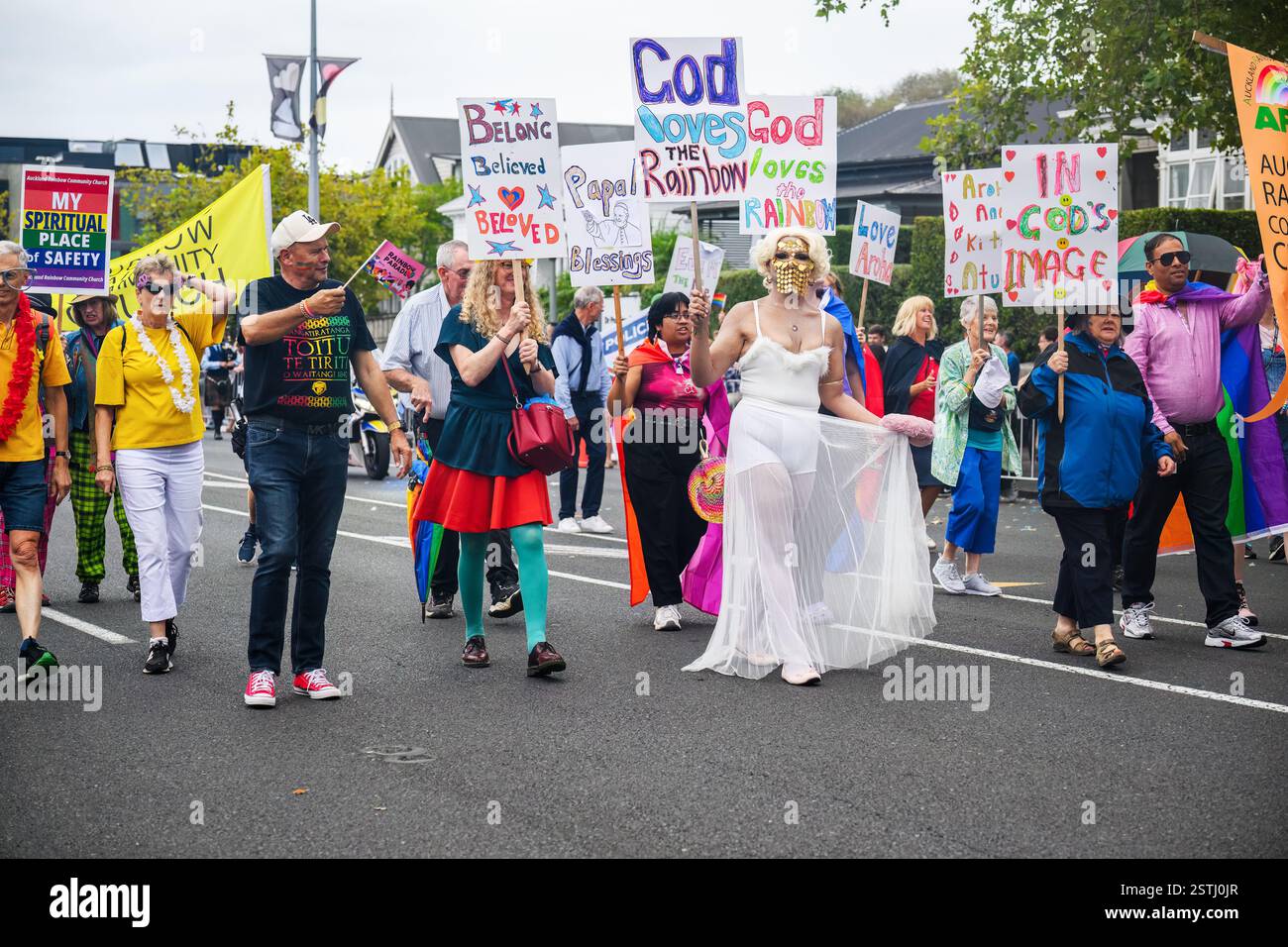 Auckland, New Zealand - Feb 15 2025: People holding placards at ...