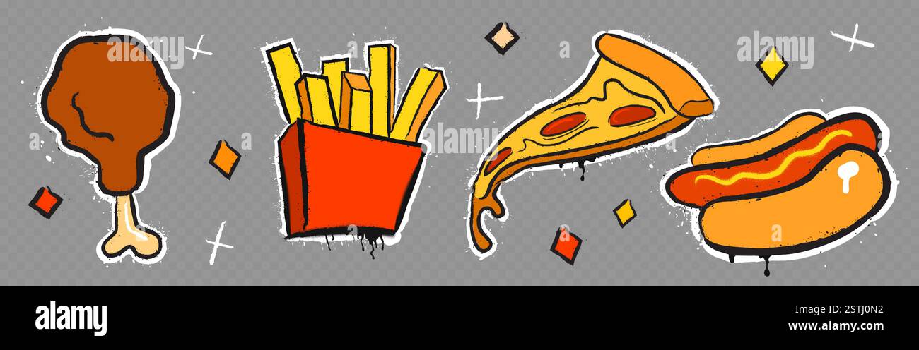 Graffiti street food icons on transparent background. Fast food ...