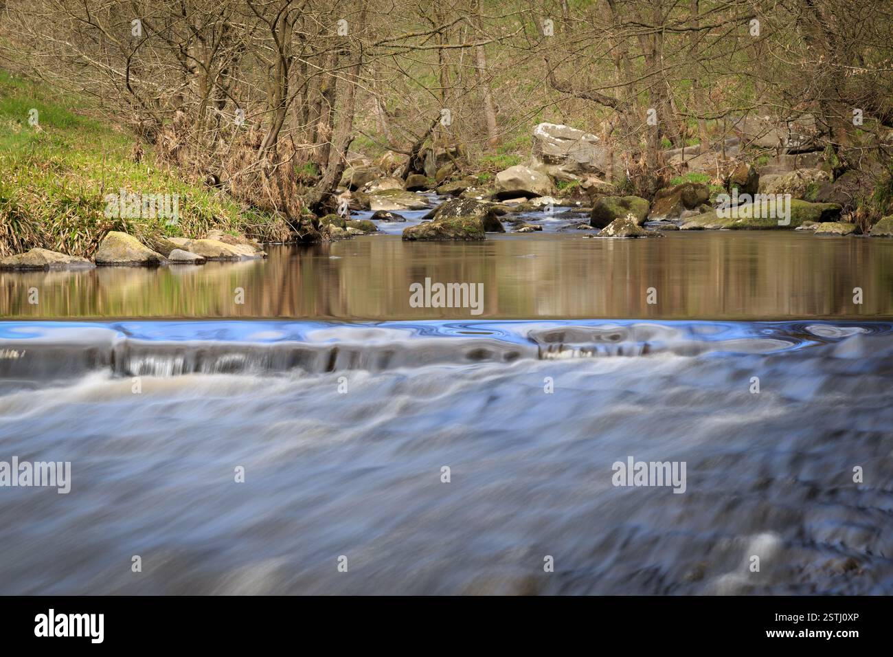 long exposure of water flowing over rocks in a stream Stock Photo - Alamy