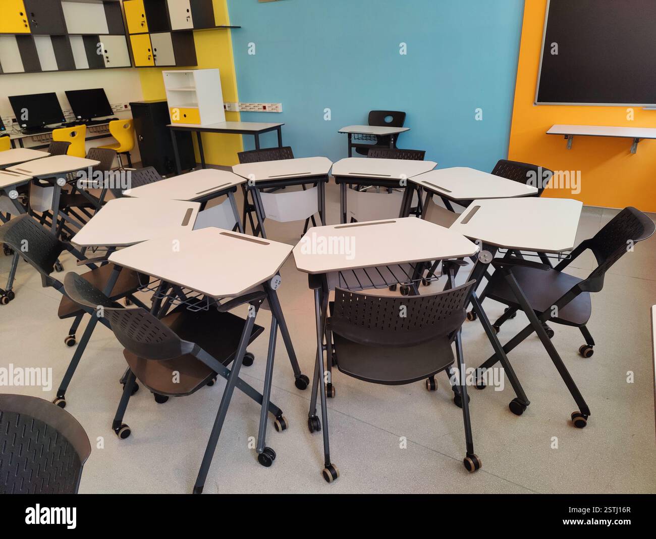 Modern Collaborative Classroom with Flexible Desk Arrangement Stock ...