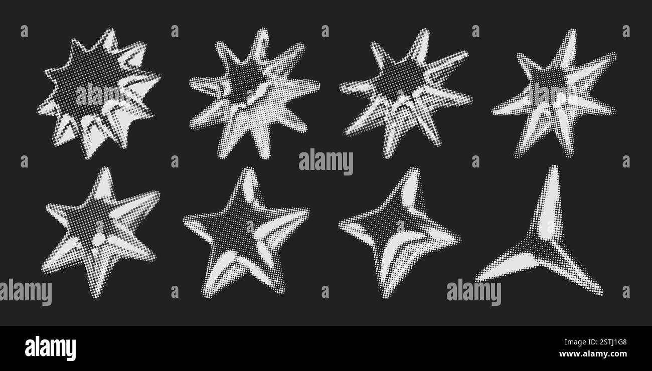 Y2k 3d chrome halftone stars shape retro abstract elements vector ...