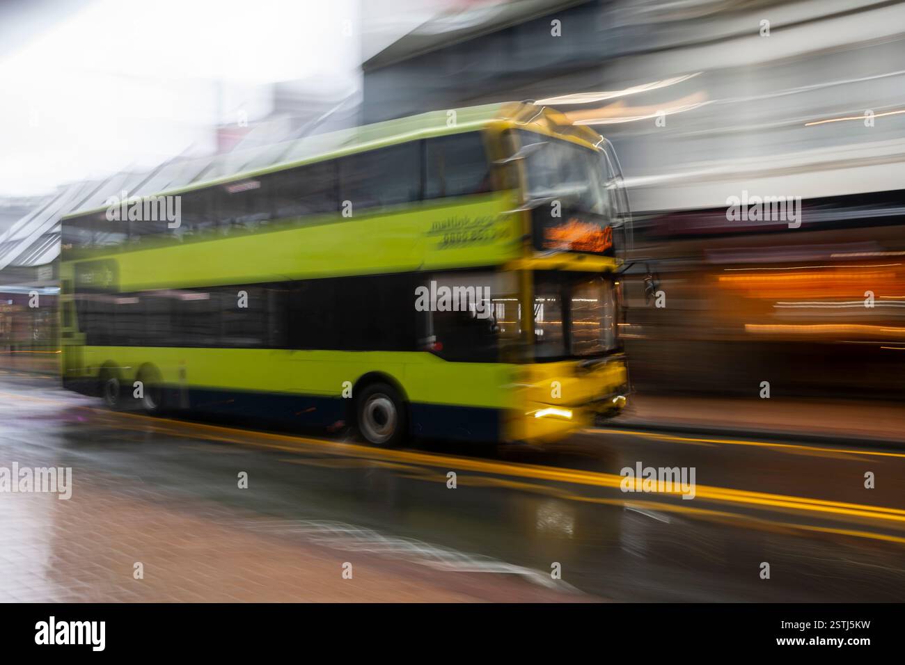 Bus speeding through Wellington, North Island, New Zealand Stock Photo ...