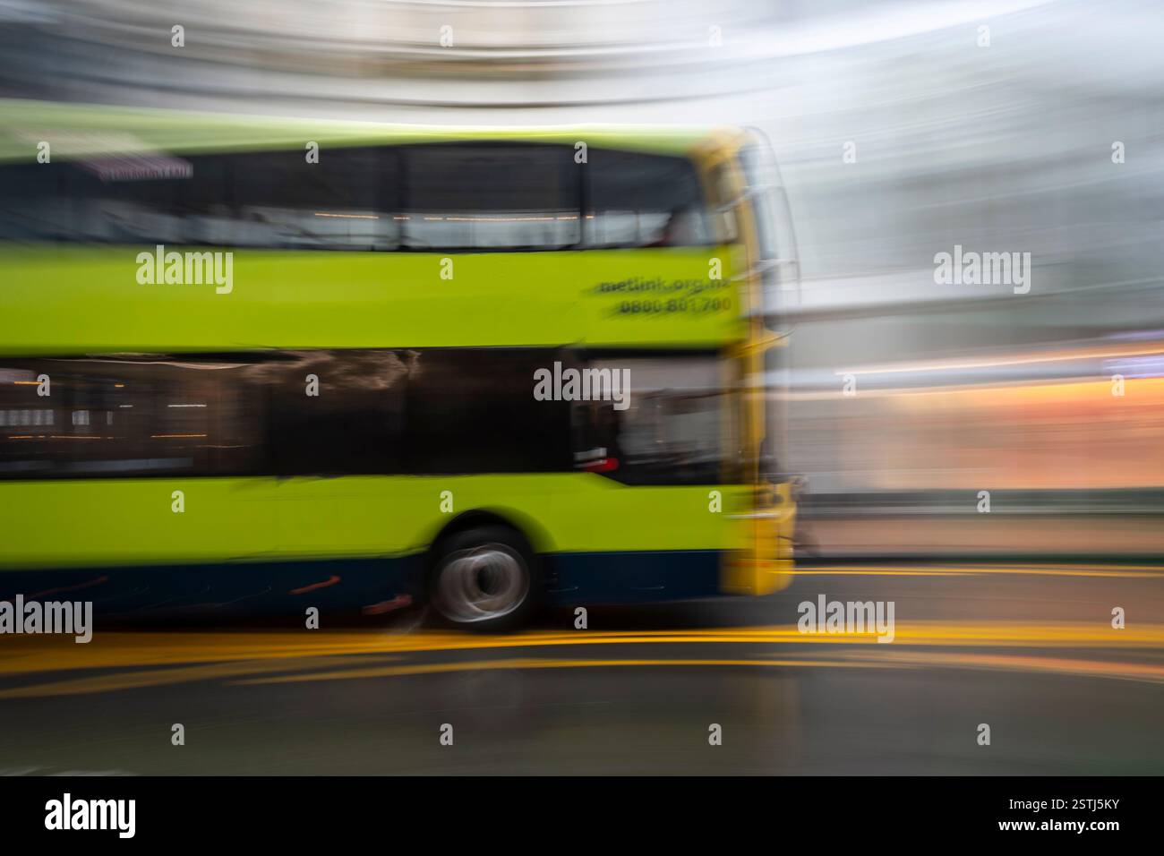 Bus speeding through Wellington, North Island, New Zealand Stock Photo ...