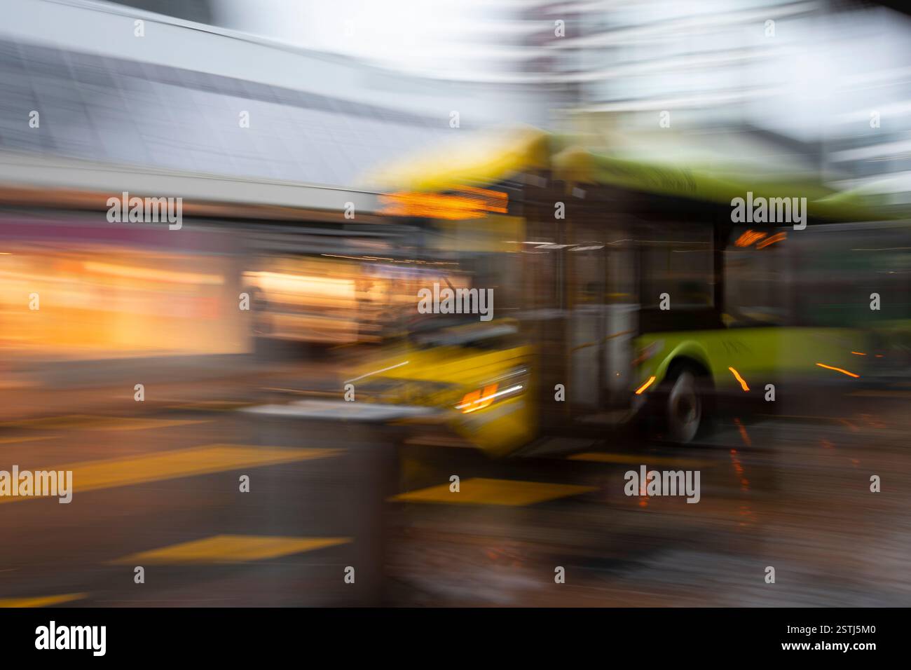 Bus speeding through Wellington, North Island, New Zealand Stock Photo ...