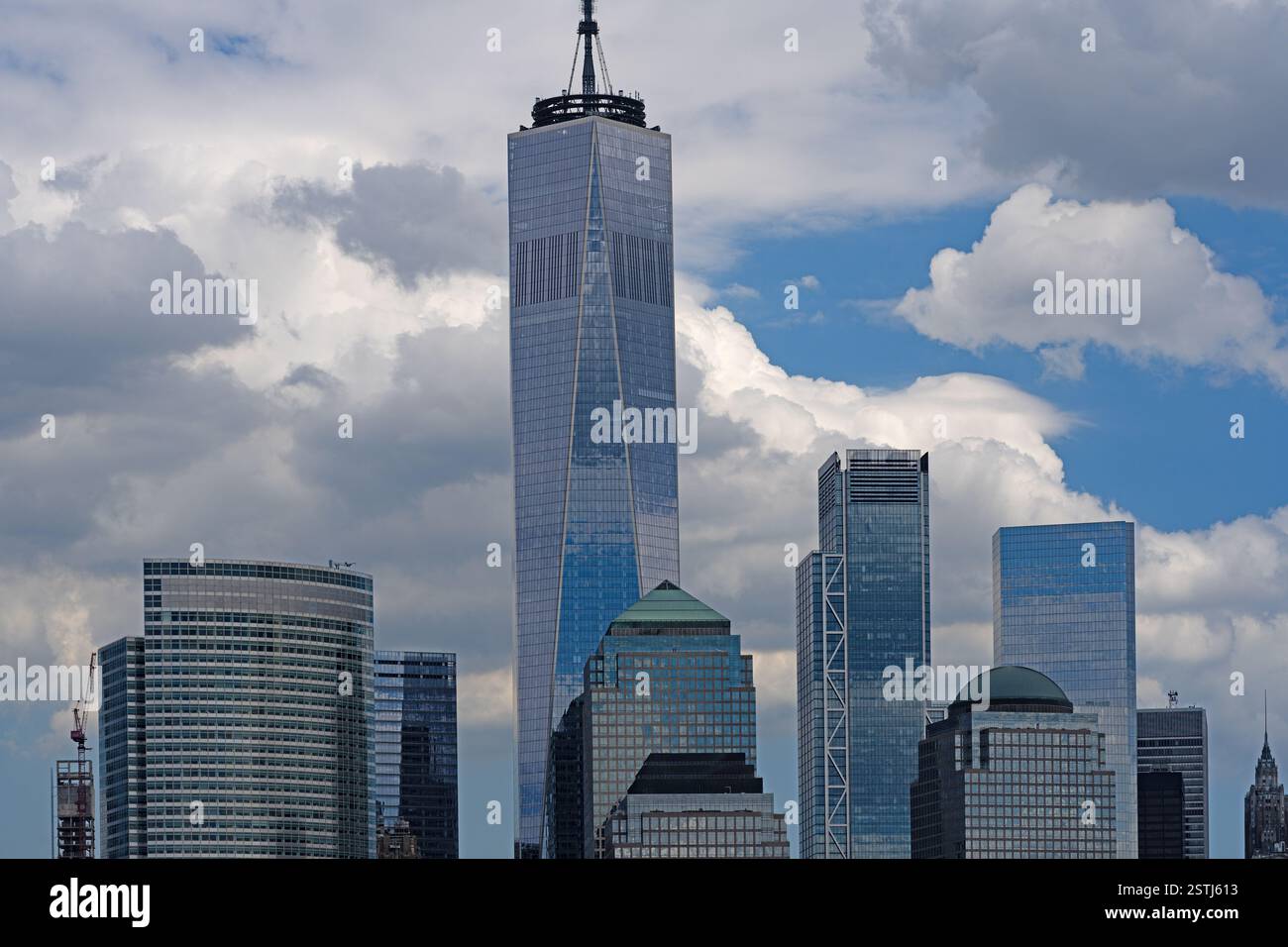 New York City on sky clouds. NYC cityscape with skyscrapers. Panoramic ...