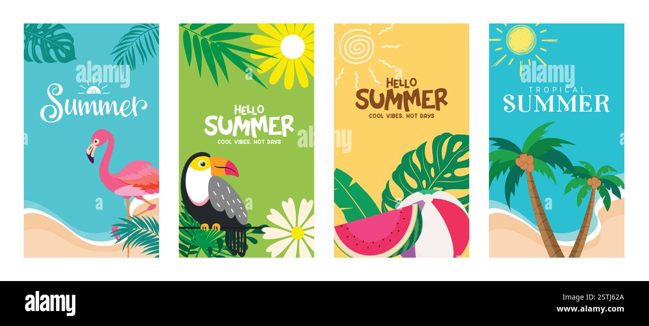 Hello summer greeting clipart poster set. Summer text with colorful ...