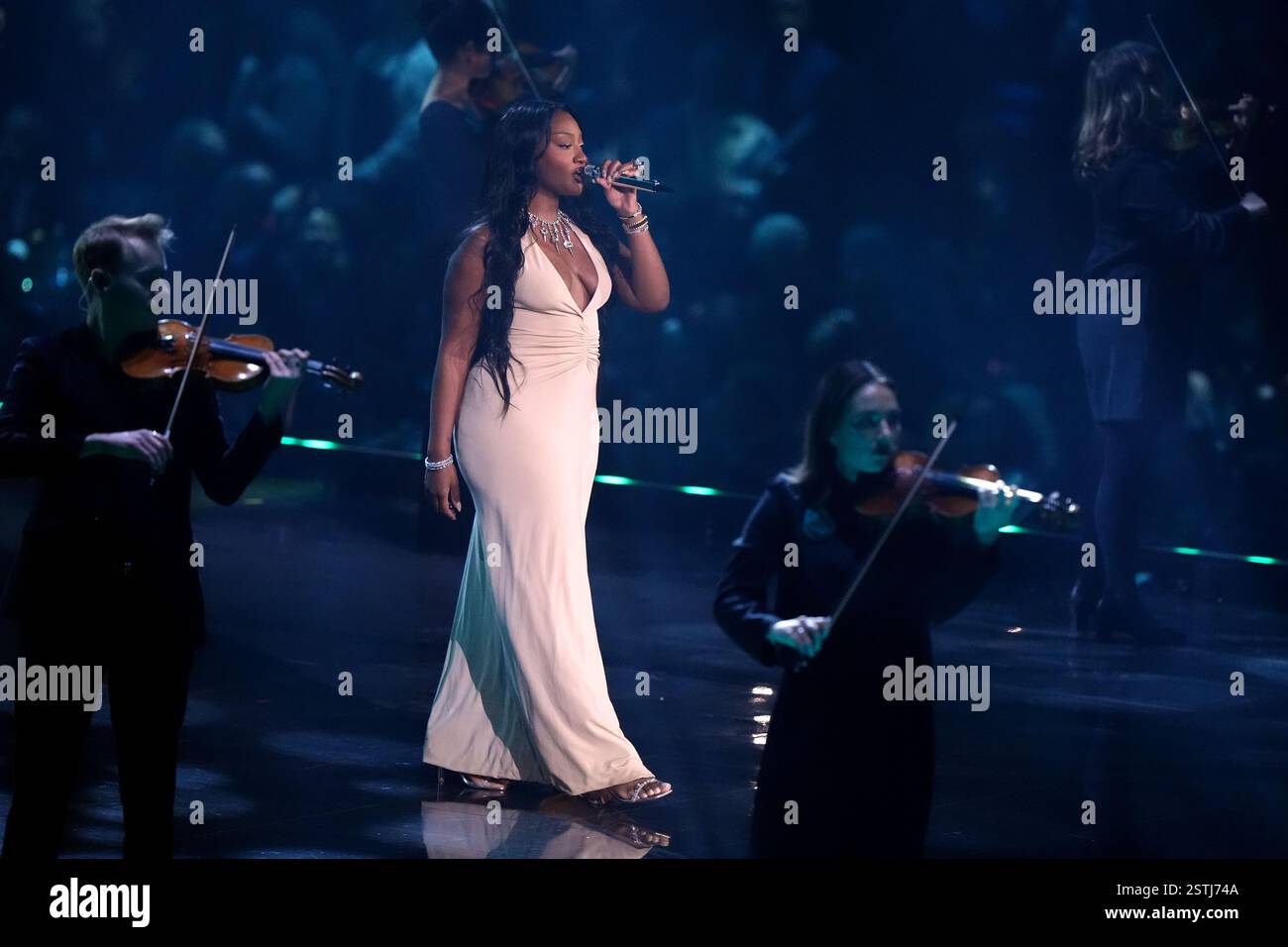Tems performs during the F1 75 Live launch event at The O2, London ...