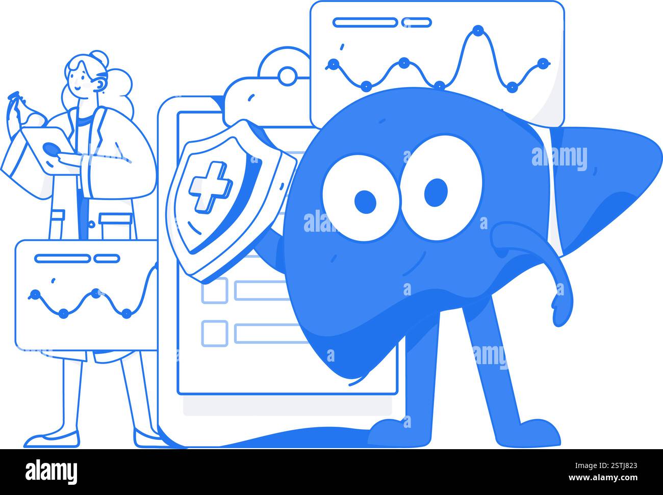 National Liver Protection Day Medical Characters Flat Vector Concept ...