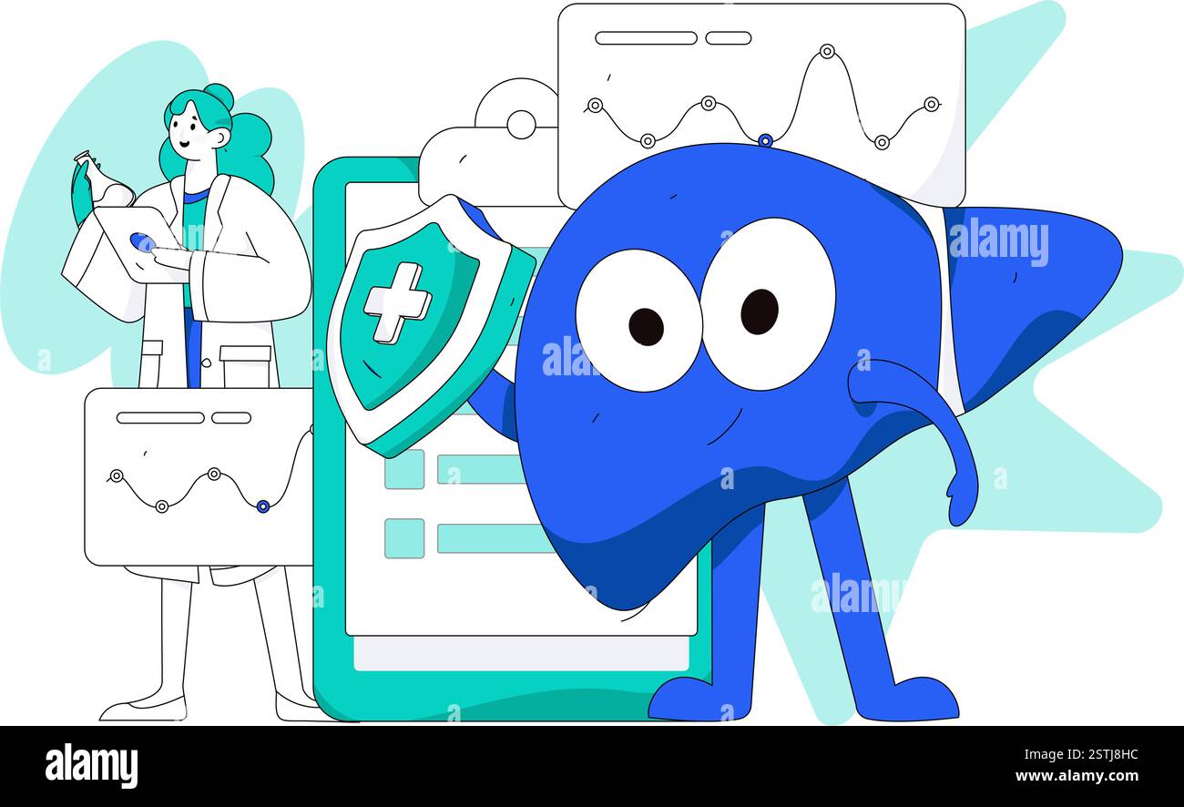 National Liver Protection Day Medical Characters Flat Vector Concept ...