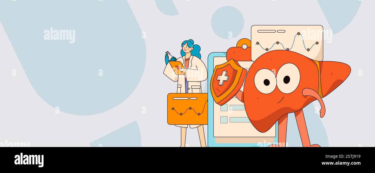 National Liver Protection Day Medical Characters Flat Vector Concept ...